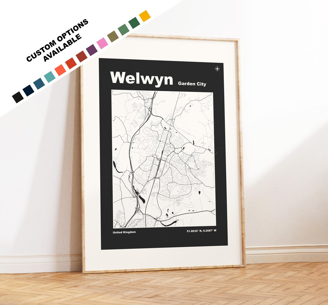 Welwyn Garden City Map Print Custom Options/colours Available Prints or ...