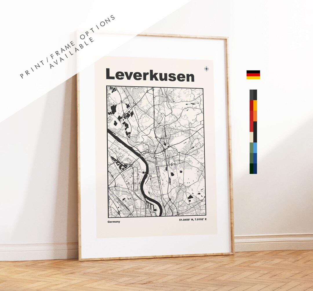 Leverkusen Map Print - Leverkusen City Map - Germany - Prints or Framed ...