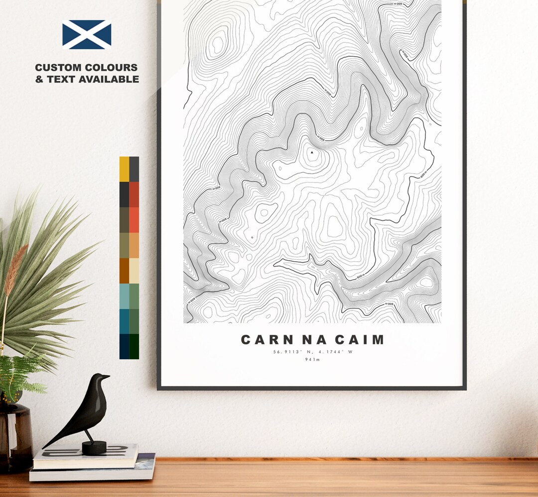 Carn Na Caim Print - Contour Map - Carn Na Caim Poster - Scotland ...