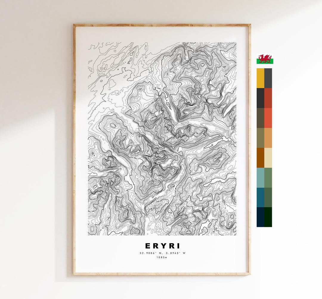 Eryri Print - Contour Map - Eryri Map - Topographic Map - Print ...
