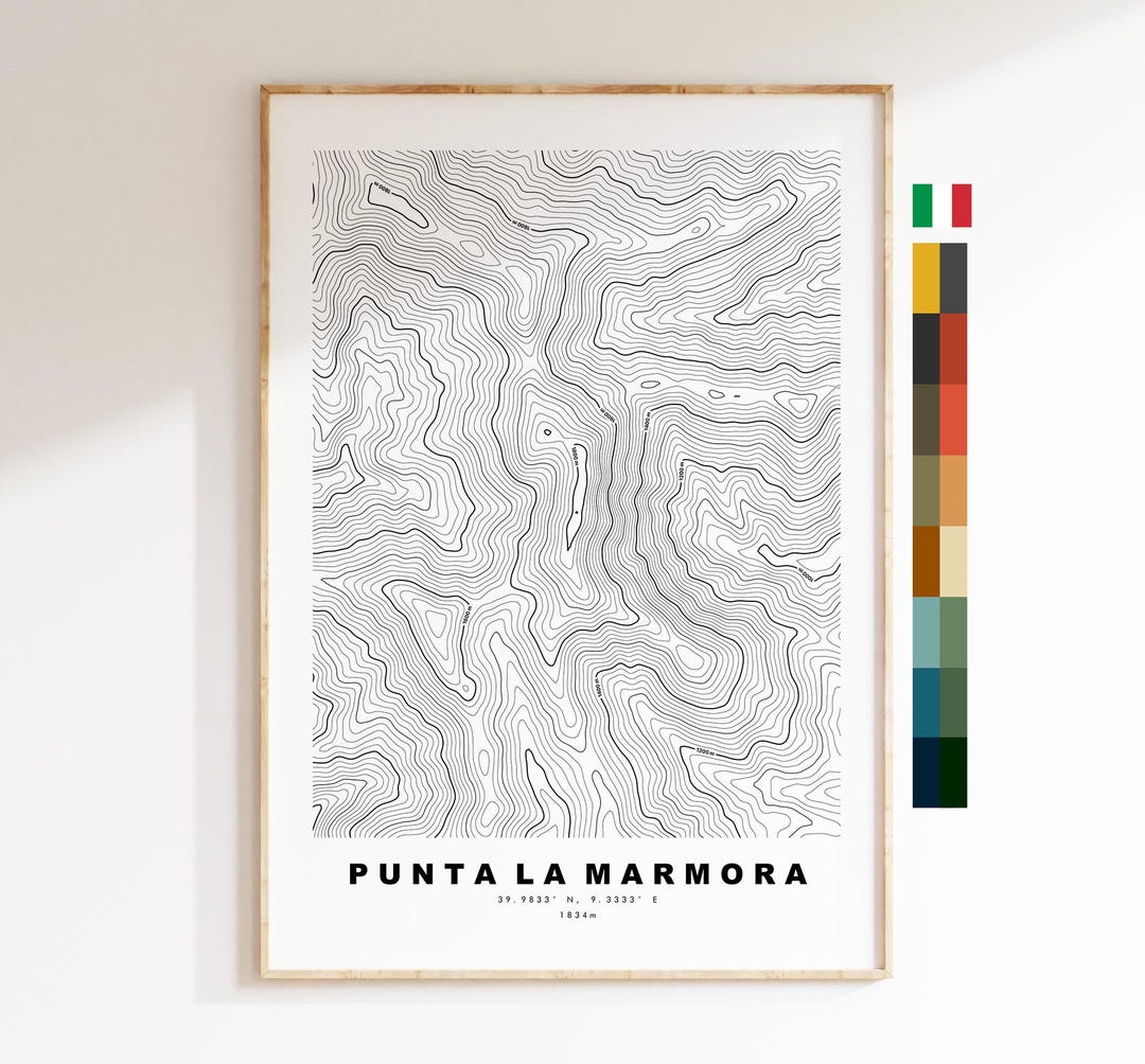Punta La Marmora Map Print - Contour Map Print - Topographic Map ...