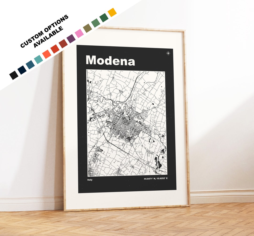 Modena Map Print - Custom Options/colours Available - Prints or Framed ...