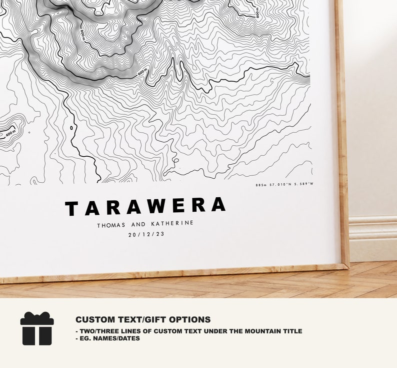 Tarawera Print - Contour Map - Topographic Map - Print - Poster - Wall ...