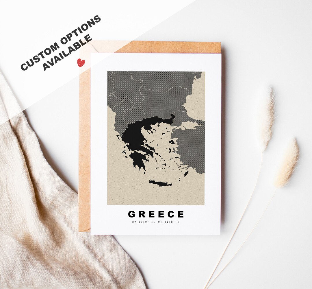 Greece Custom Greeting Card - Kraft Envelope Included - Custom Text ...