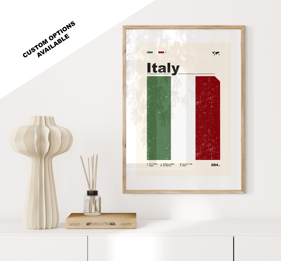 Italy Flag Print - Flag Poster - Mid Century Modern - Custom Options ...
