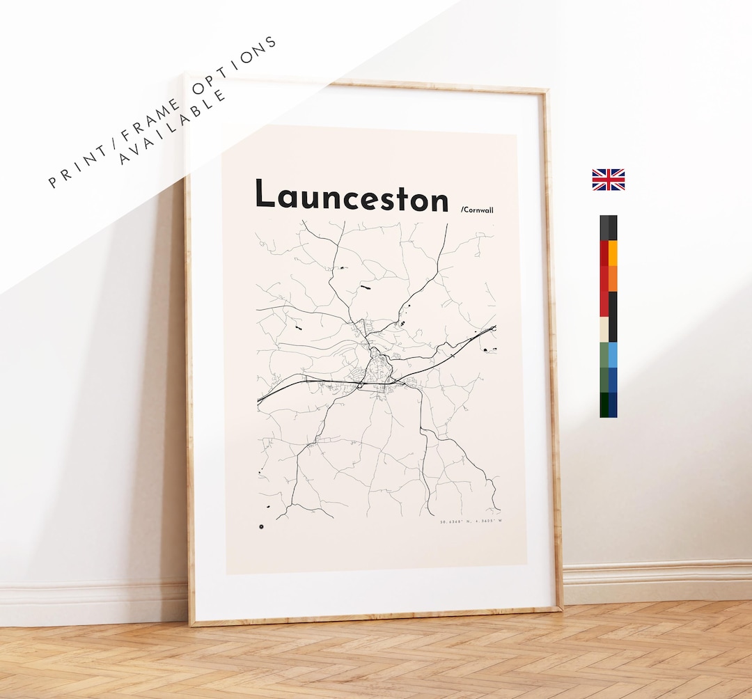 Launceston Map Print - Custom Options/colours Available - Prints or ...