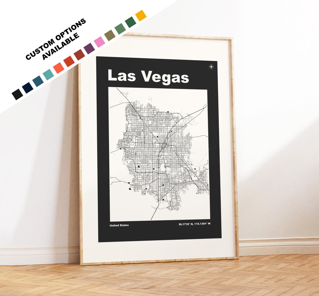 Las Vegas Map Print - Custom Options/colours Available - Prints or ...