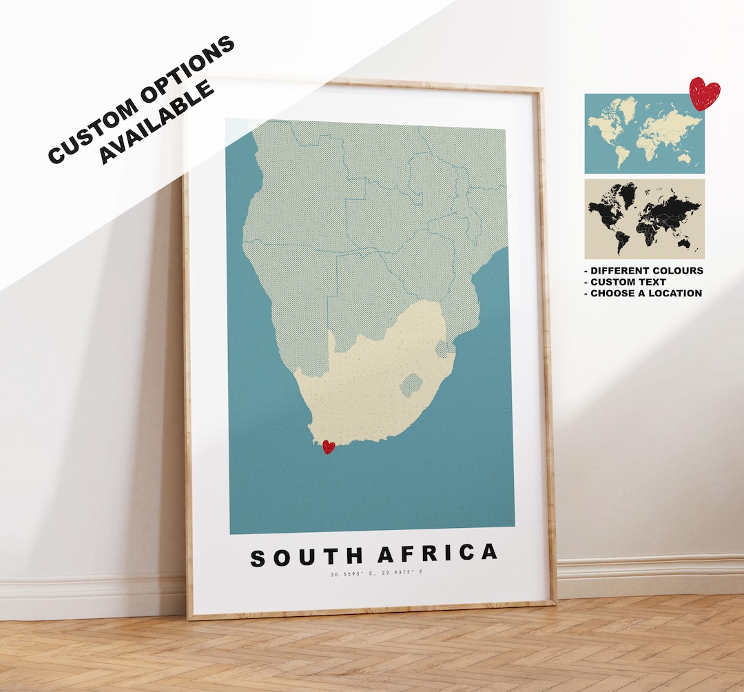 South Africa Map Print - Personalised Map Gift - Vintage Style ...