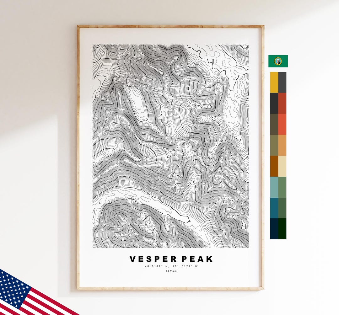 Vesper Peak Map Print - Contour Map Print - Topographic Map - Poster ...
