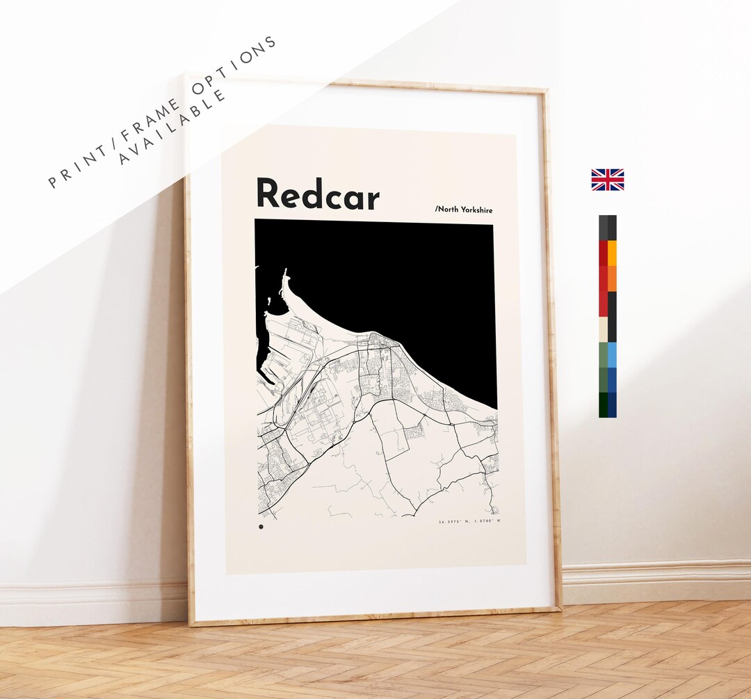 Redcar Map Print - Custom Options/colours Available - Prints or Framed ...