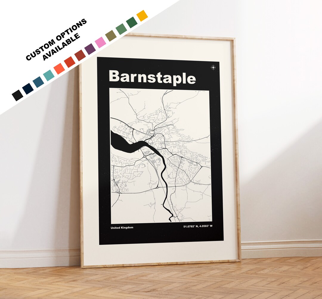 Barnstaple Print Map Print Mid Century Modern Retro Vintage ...