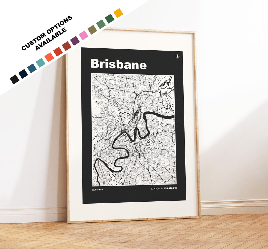 Brisbane Map Print - Custom Options/colours Available - Prints or ...