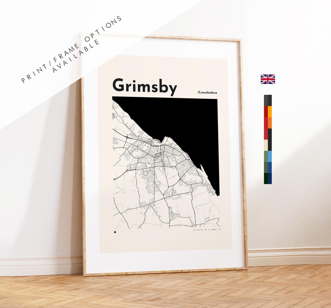 Grimsby Map Print - Custom Options/colours Available - Prints or Framed ...
