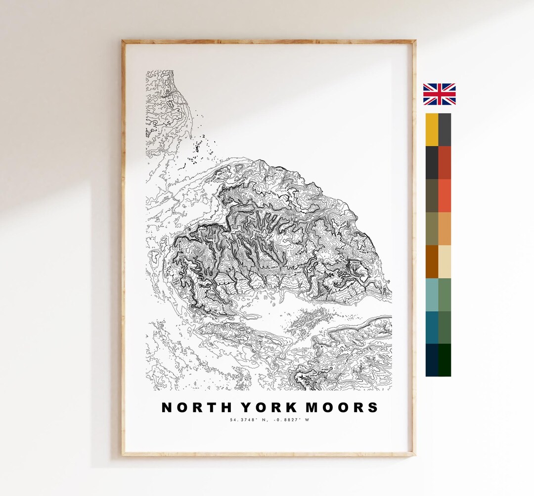 North York Moors Print - Contour Map - North York Moors Map - North ...