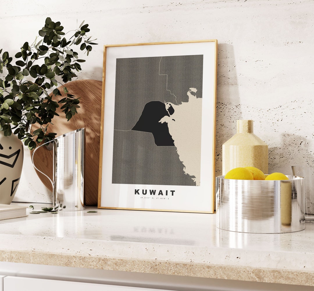 Kuwait Print - Custom Map Print - Personalised Text Gift Options ...