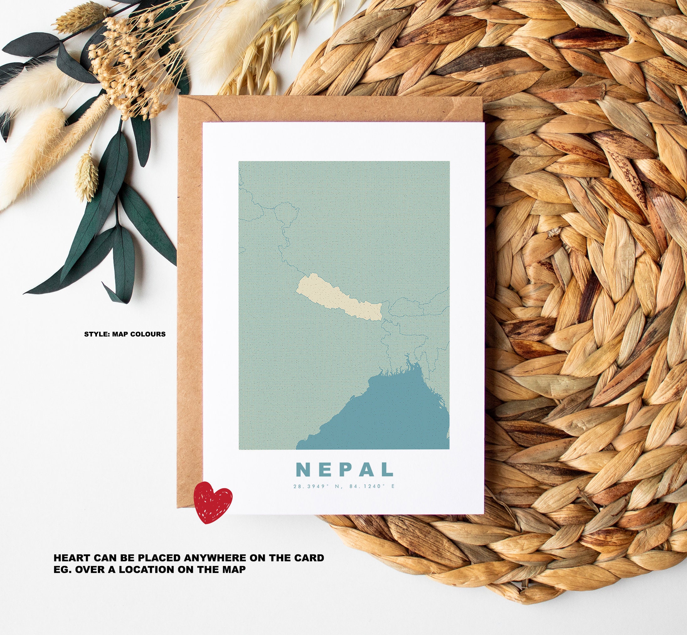 Nepal Custom Greeting Card - Kraft Envelope Included - Custom Text ...