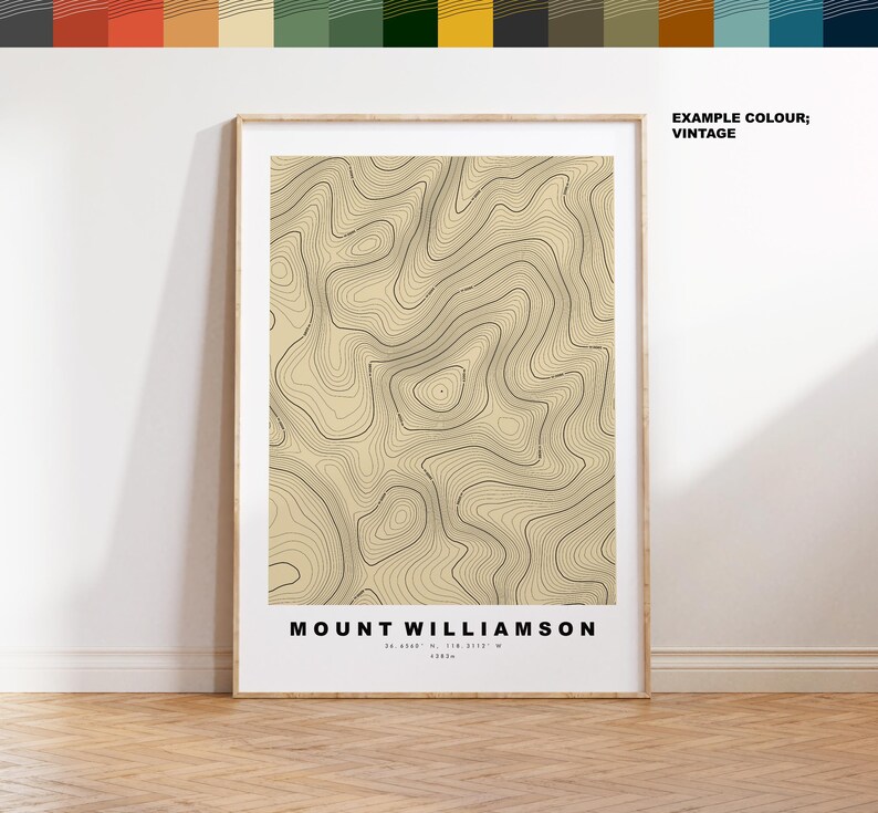 Mount Williamson Map Print - Contour Map Print - Topographic Map ...