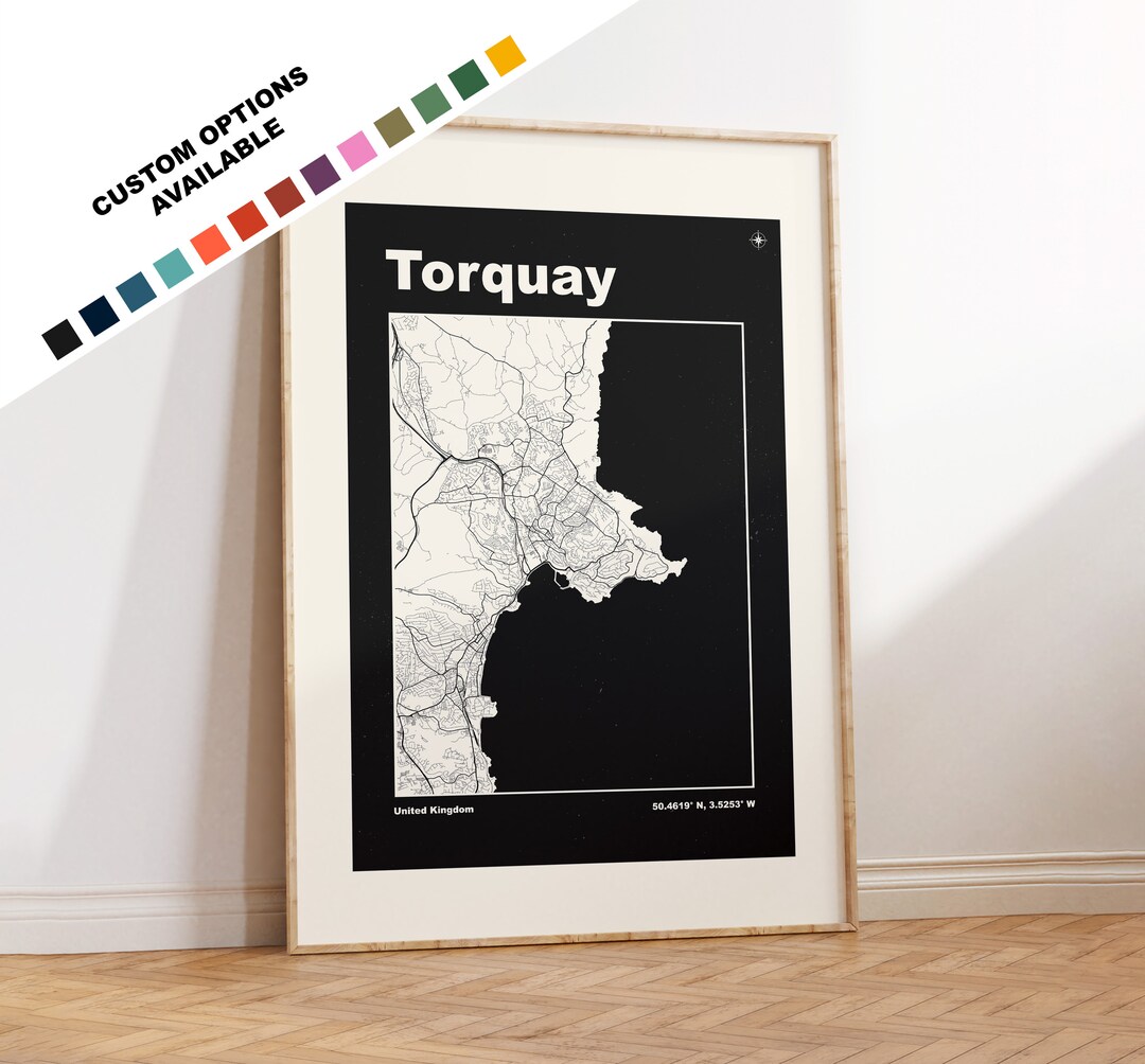 Torquay Map Print Custom Options/colours Available Prints or Framed ...