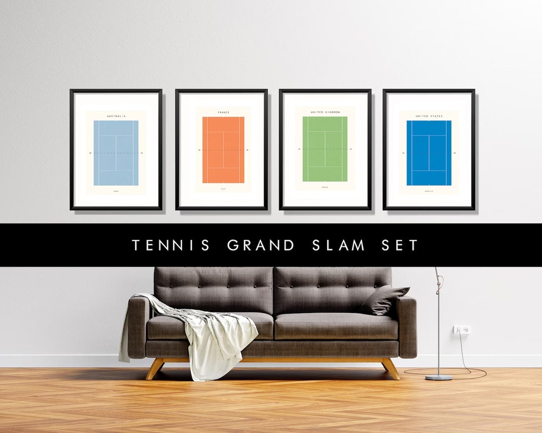 Tennis Print Set X4 - Minimalist Tennis Prints - Contemporary Wall Art ...