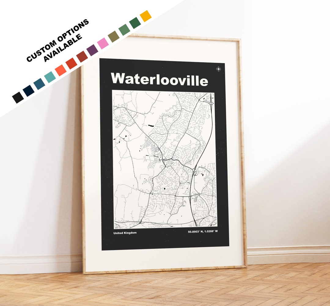 Waterlooville Map Print Custom Options/colours Available Prints or ...