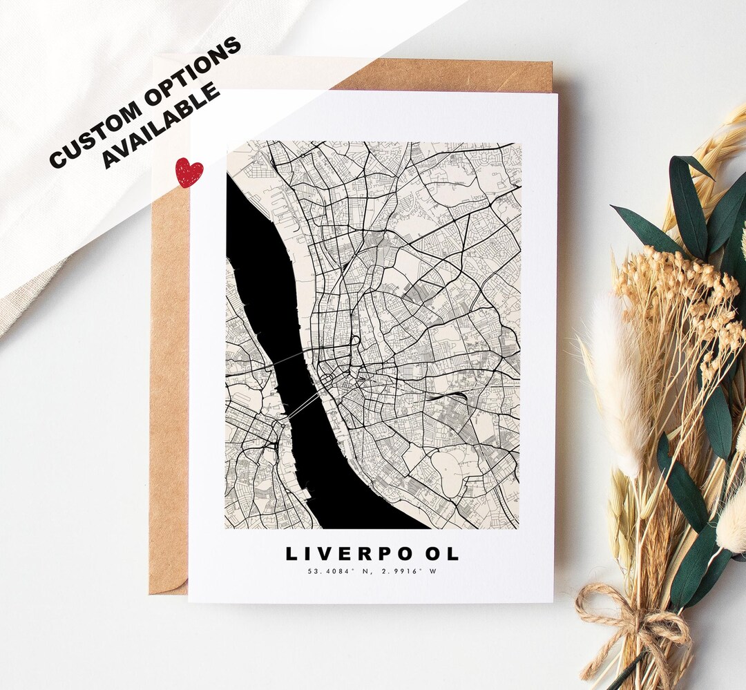 Liverpool Map Greeting Card - Custom Options Available - Custom Map ...