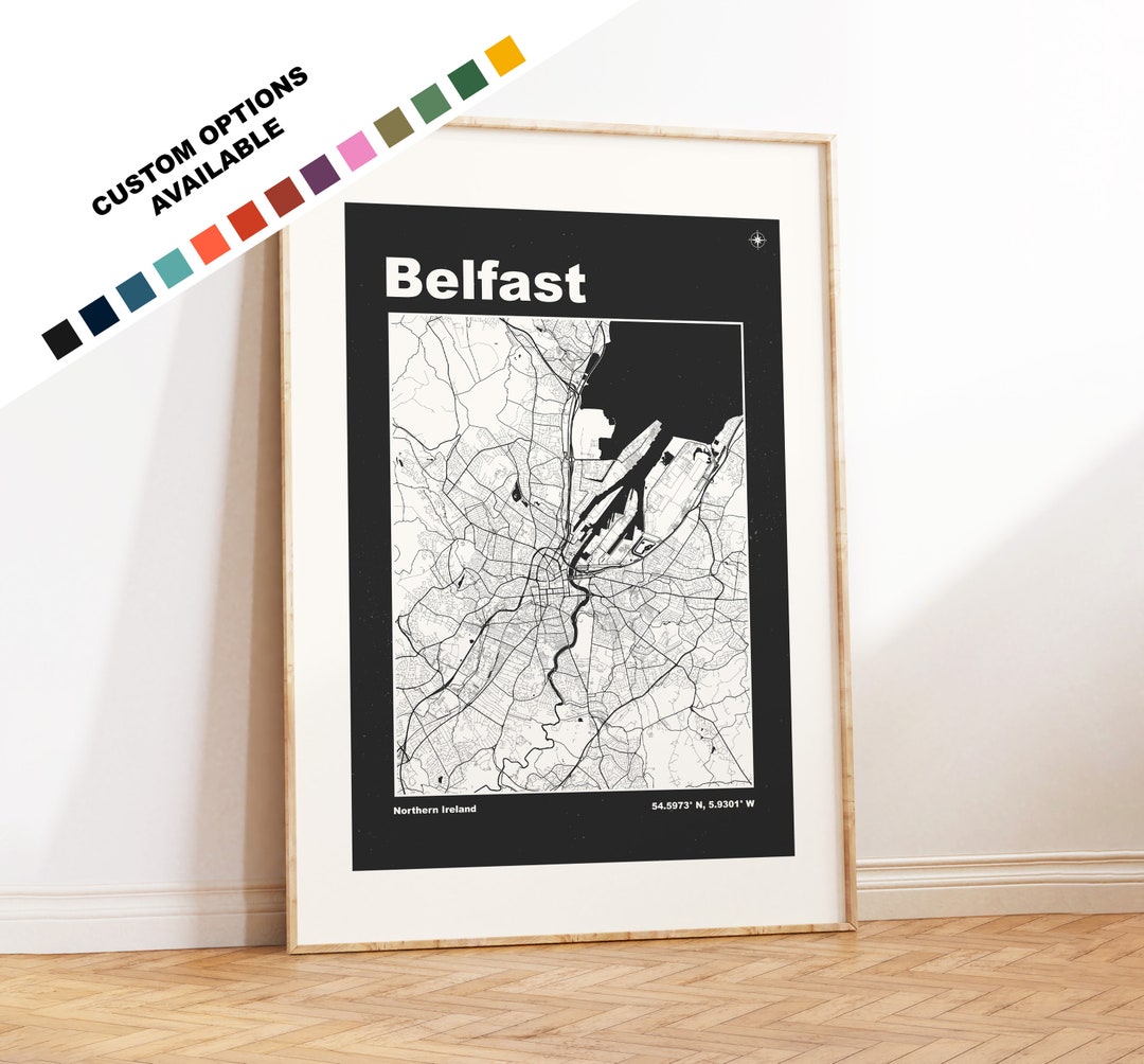 Belfast Map Print Custom Options/colours Available Prints - Etsy