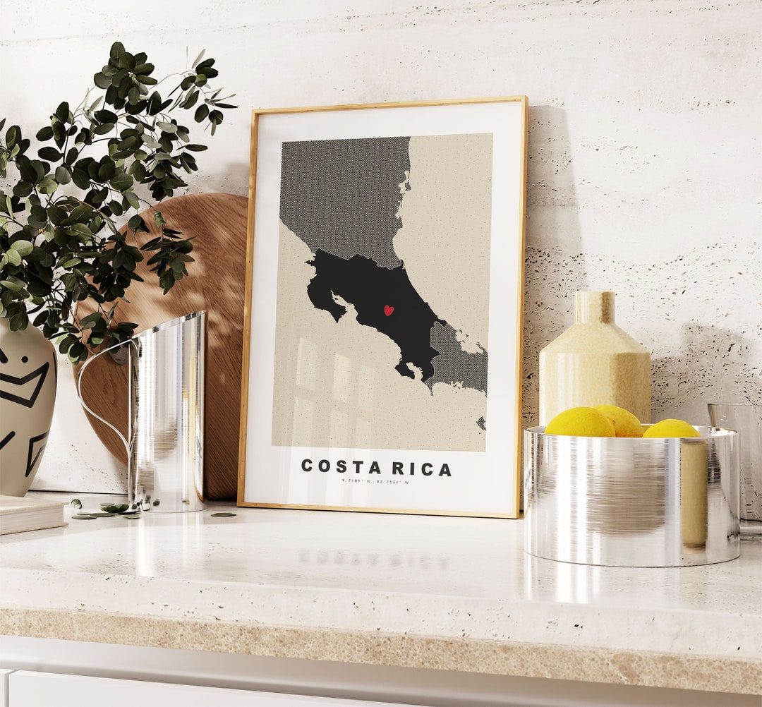 Costa Rica Print - Custom Map Print - Personalised Text Gift Options ...