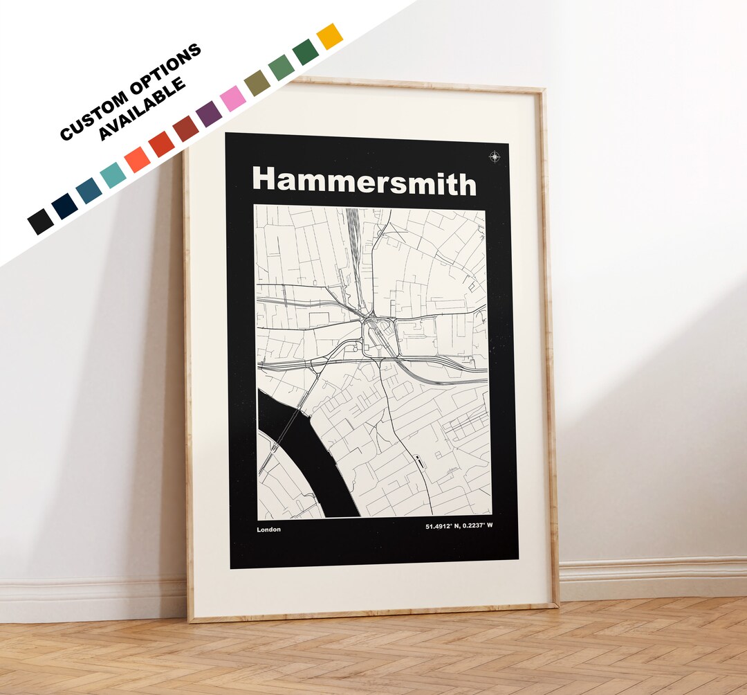 Hammersmith Map Print Custom Options/colours Available Prints or Framed ...