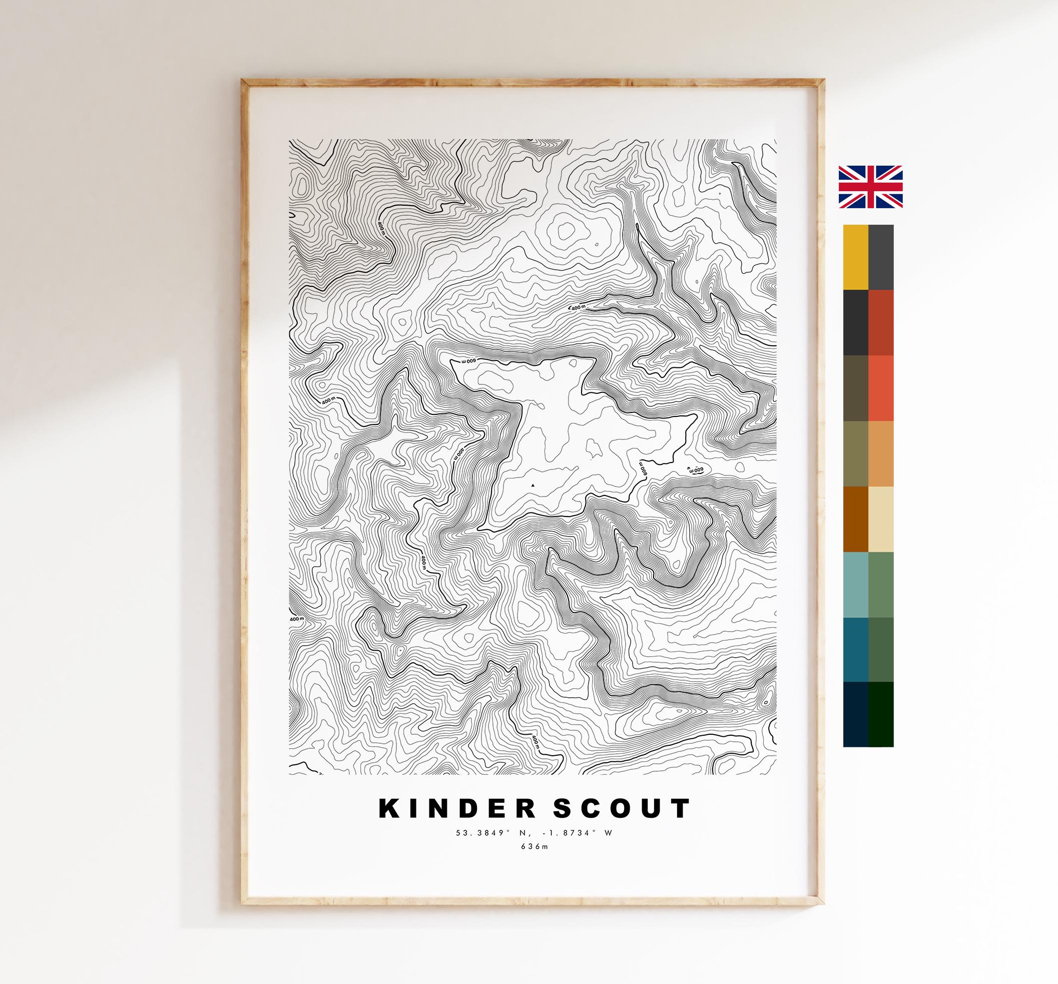 Kinder Scout Map Print - Contour Map - Kinder Scout Map - Topographic ...