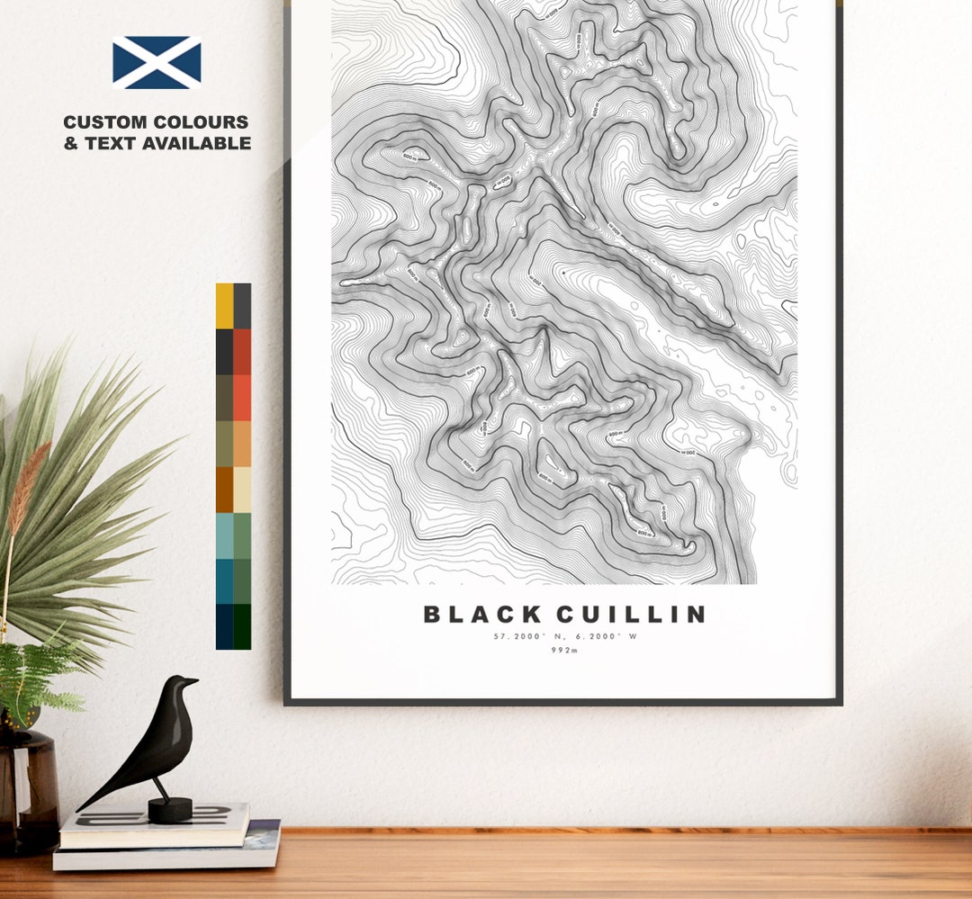 Black Cuillin Print - Contour Map - Black Cuillin Map - Scotland ...