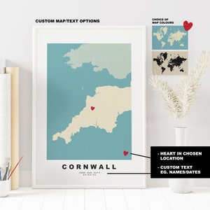 Cornwall Print - Custom Map Print - Personalised Text Gift Options ...