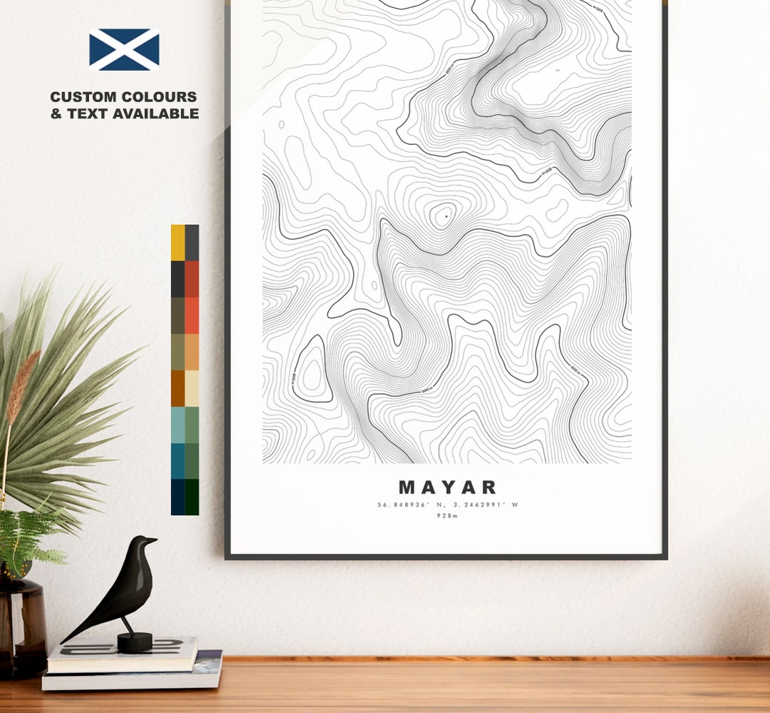 Mayar Print - Contour Map - Mayar Poster - Scotland - Topographic Map ...