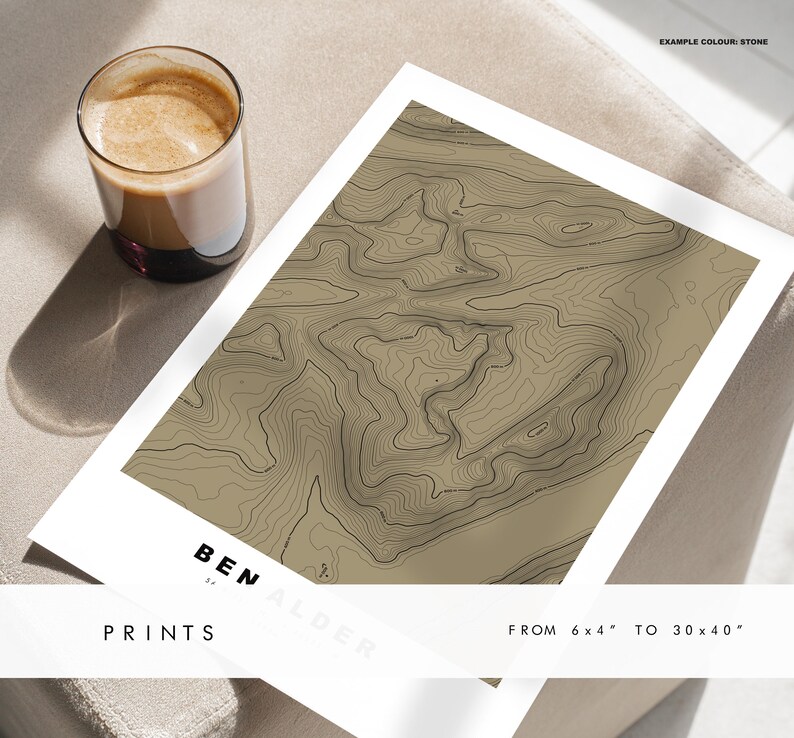 Ben Alder Print - Contour Map - Ben Alder Poster - Scotland ...