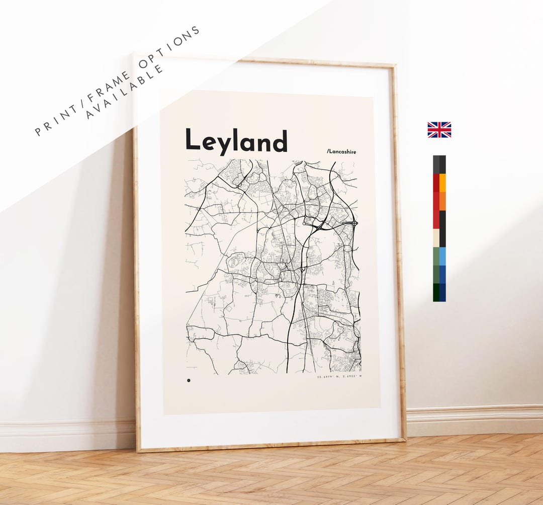 Leyland Map Print - Custom Options/colours Available - Prints or Framed ...