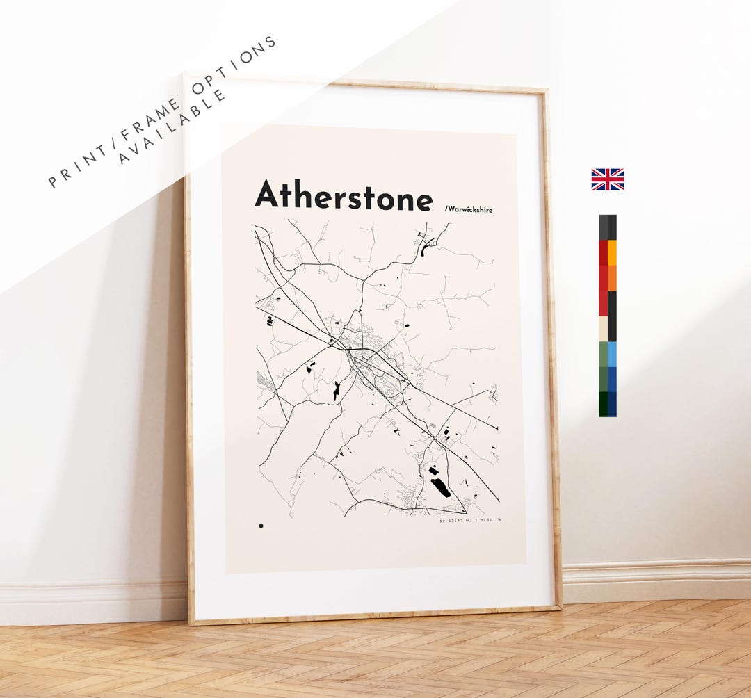 Atherstone Map Print - Custom Options/colours Available - Prints or ...