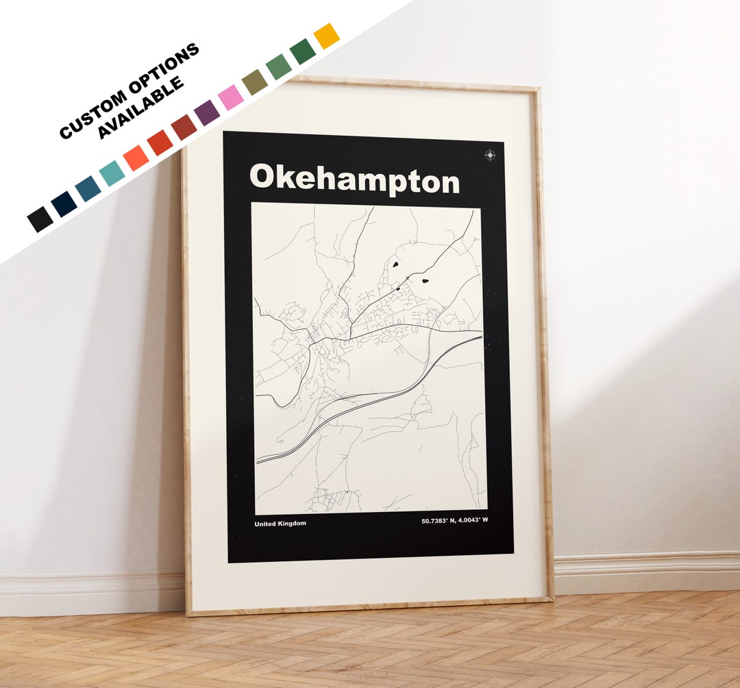 Okehampton Map Print Custom Options/colours Available - Etsy