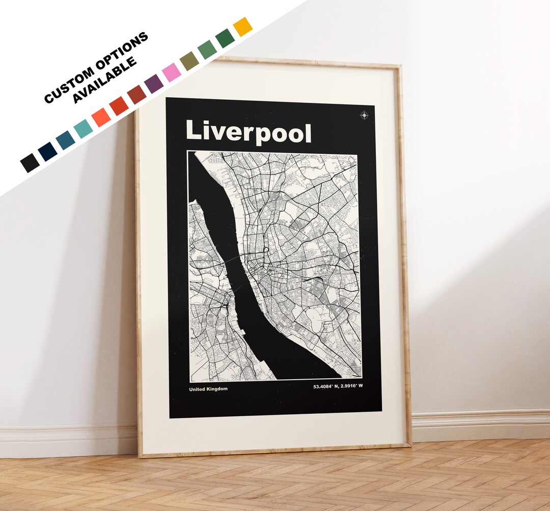Liverpool Map Print Custom Options/colours Available Prints or Framed ...