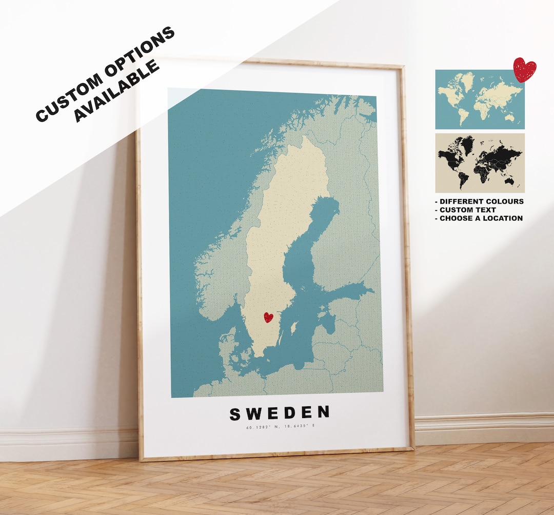 Sweden Map Print - Personalised Map Gift - Framed or Canvas Options ...