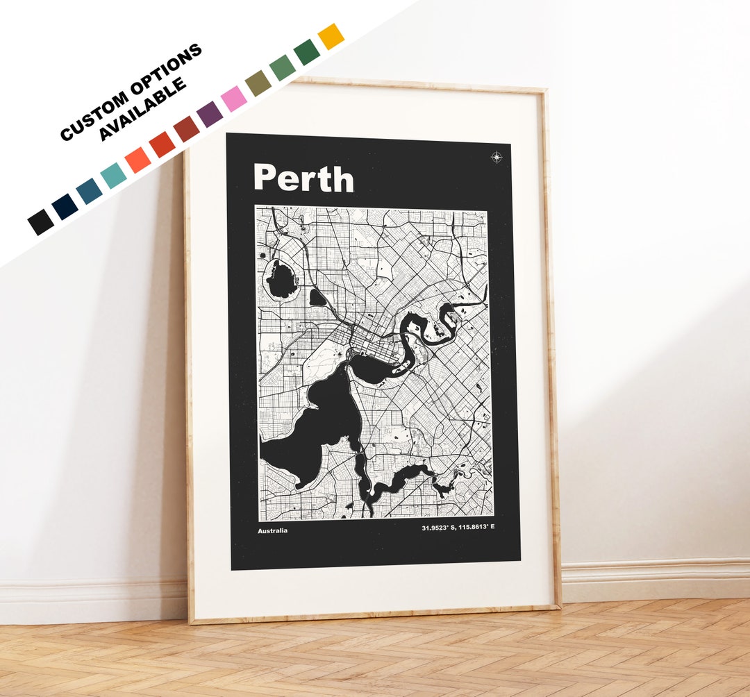 Perth Australia Map Print - Custom Options/colours Available - Prints ...
