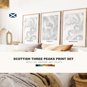 Scottish Three Peaks Print Set X3 - Map Prints - Ben Nevis - Ben Macdui ...