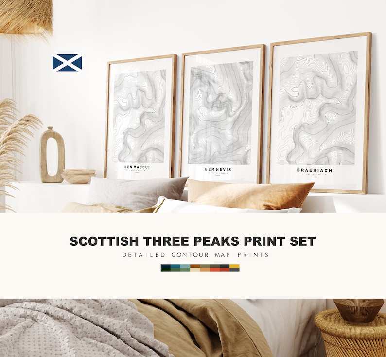 Scottish Three Peaks Print Set X3 - Map Prints - Ben Nevis - Ben Macdui ...