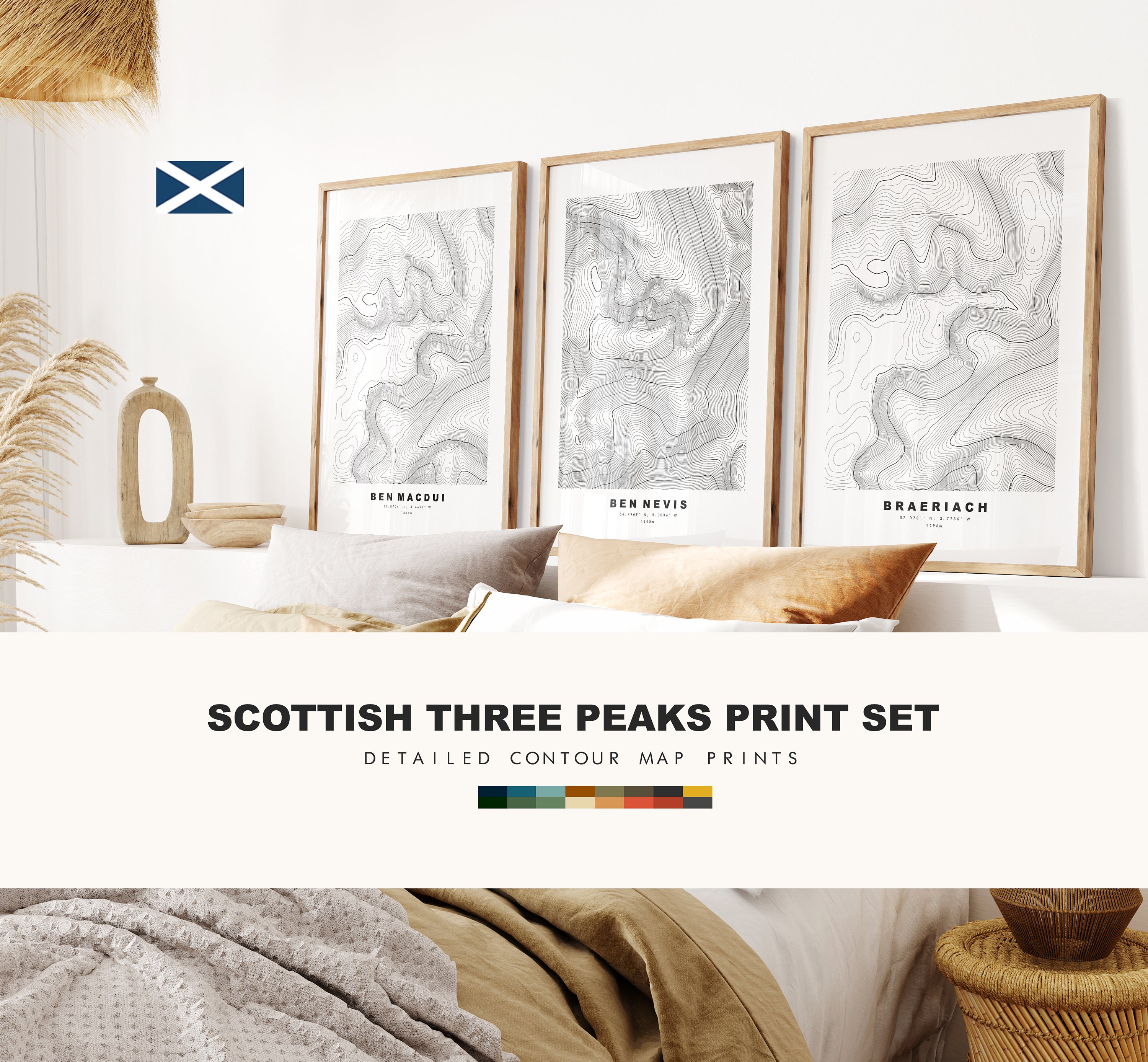 Scottish Three Peaks Print Set X3 - Map Prints - Ben Nevis - Ben Macdui ...