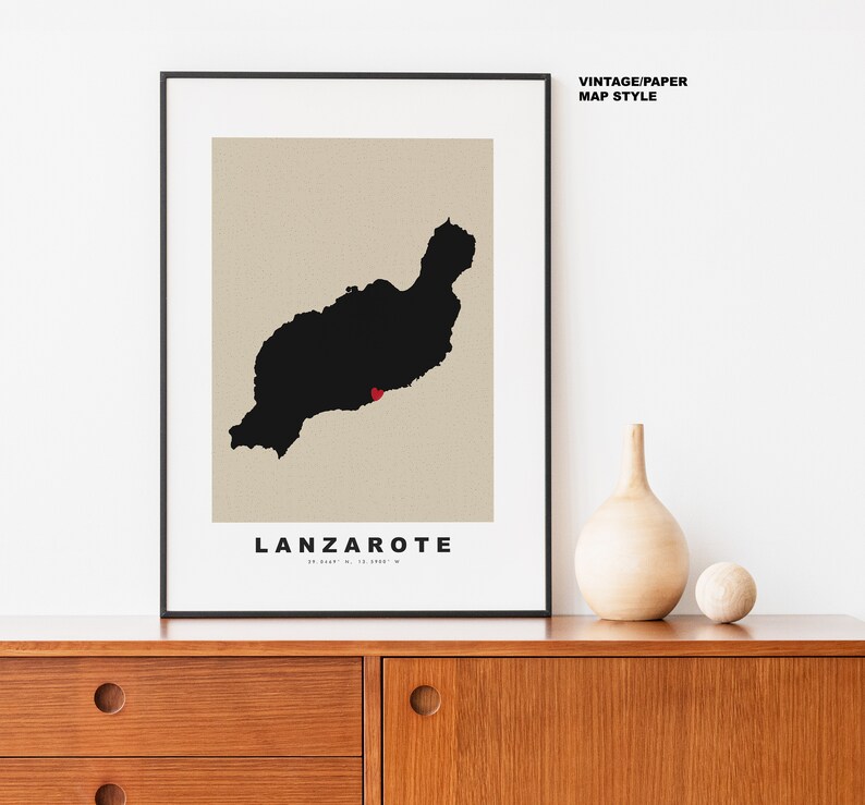 Lanzarote Map Print - Personalised Map Gift - Framed or Canvas Options ...