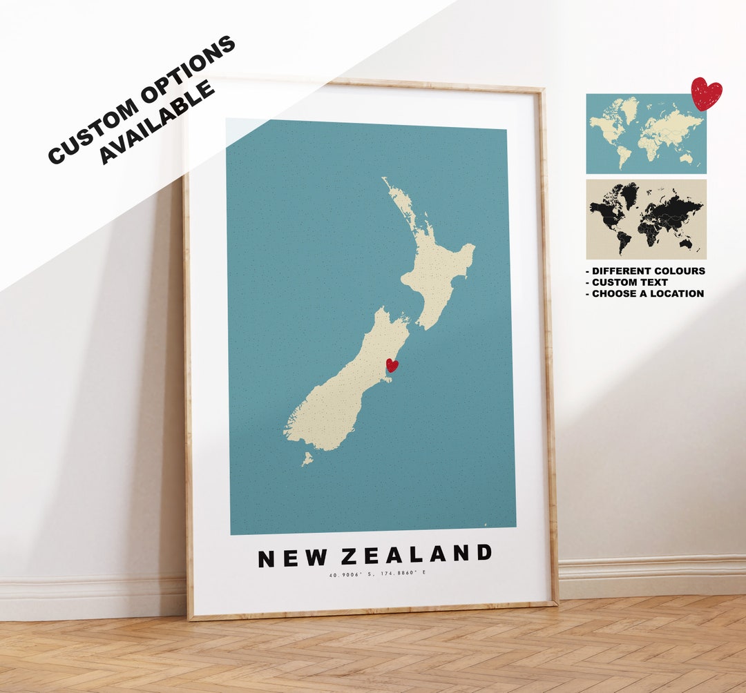 New Zealand Map Print - Personalised Map Gift - Vintage Style ...