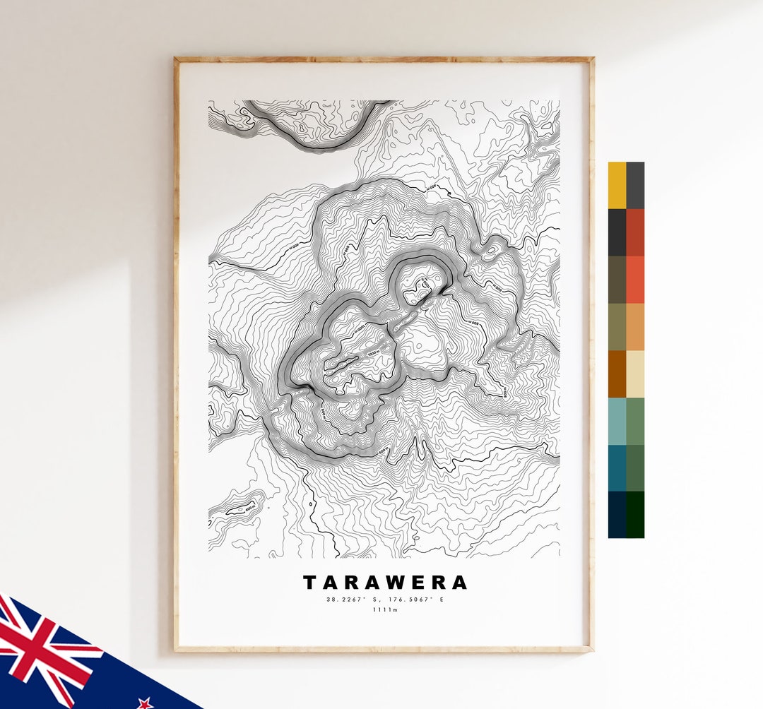 Tarawera Print - Contour Map - Topographic Map - Print - Poster - Wall ...