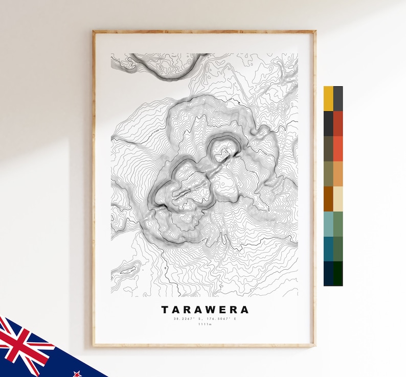 Tarawera Print - Contour Map - Topographic Map - Print - Poster - Wall ...