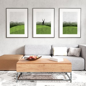 Scandinavian Panoramic Style Print Set of Three - Stag in the Woods ...