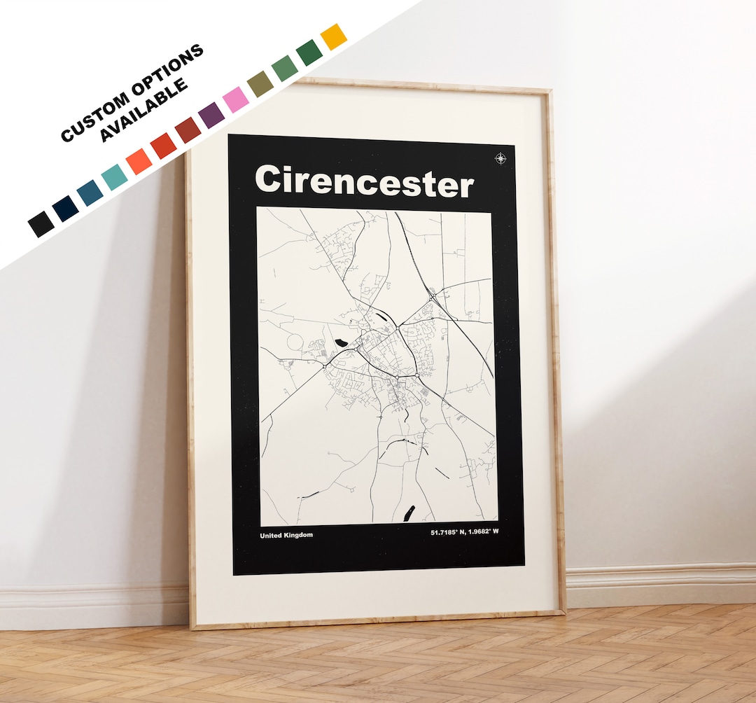 Cirencester Map Print - Custom Options/colours Available - Prints or ...