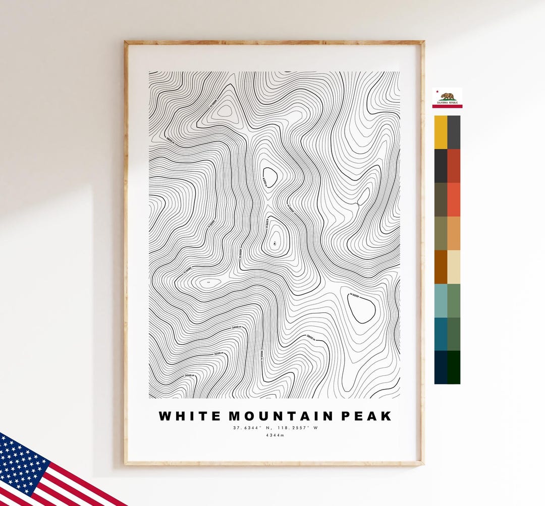 White Mountain Peak Map Print - Contour Map Print - Topographic Map ...