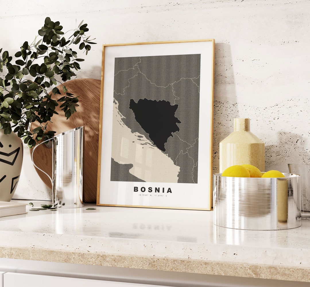Bosnia Print - Custom Map Print - Personalised Text Gift Options ...